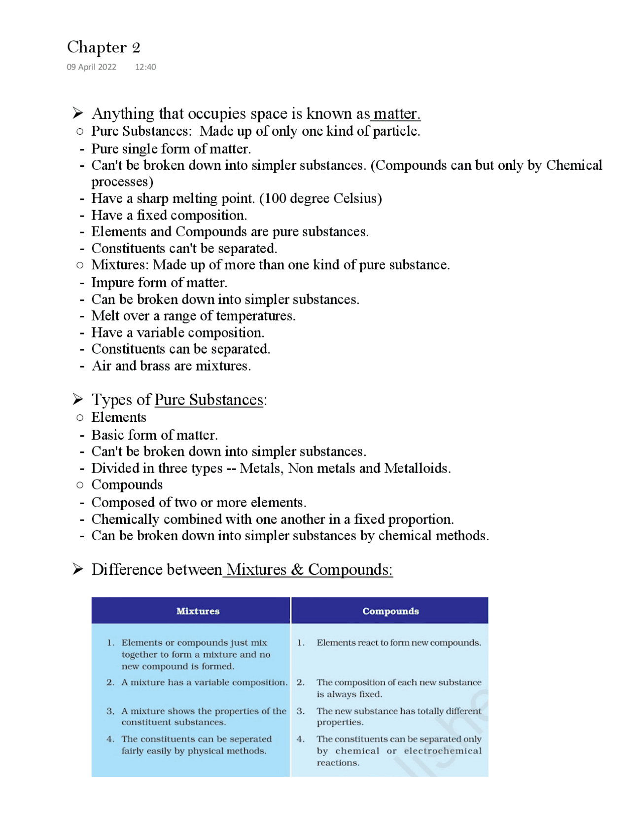 Chemistry Chapter 2 (grade IX) - Docsity