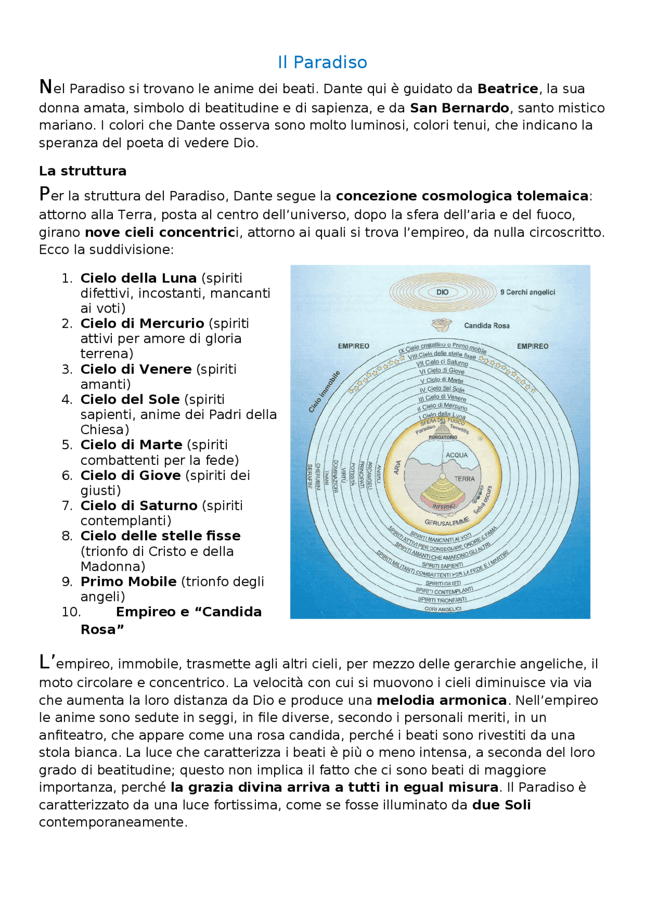 Il Paradiso di Dante: struttura e descrizione | Appunti di Italiano ...
