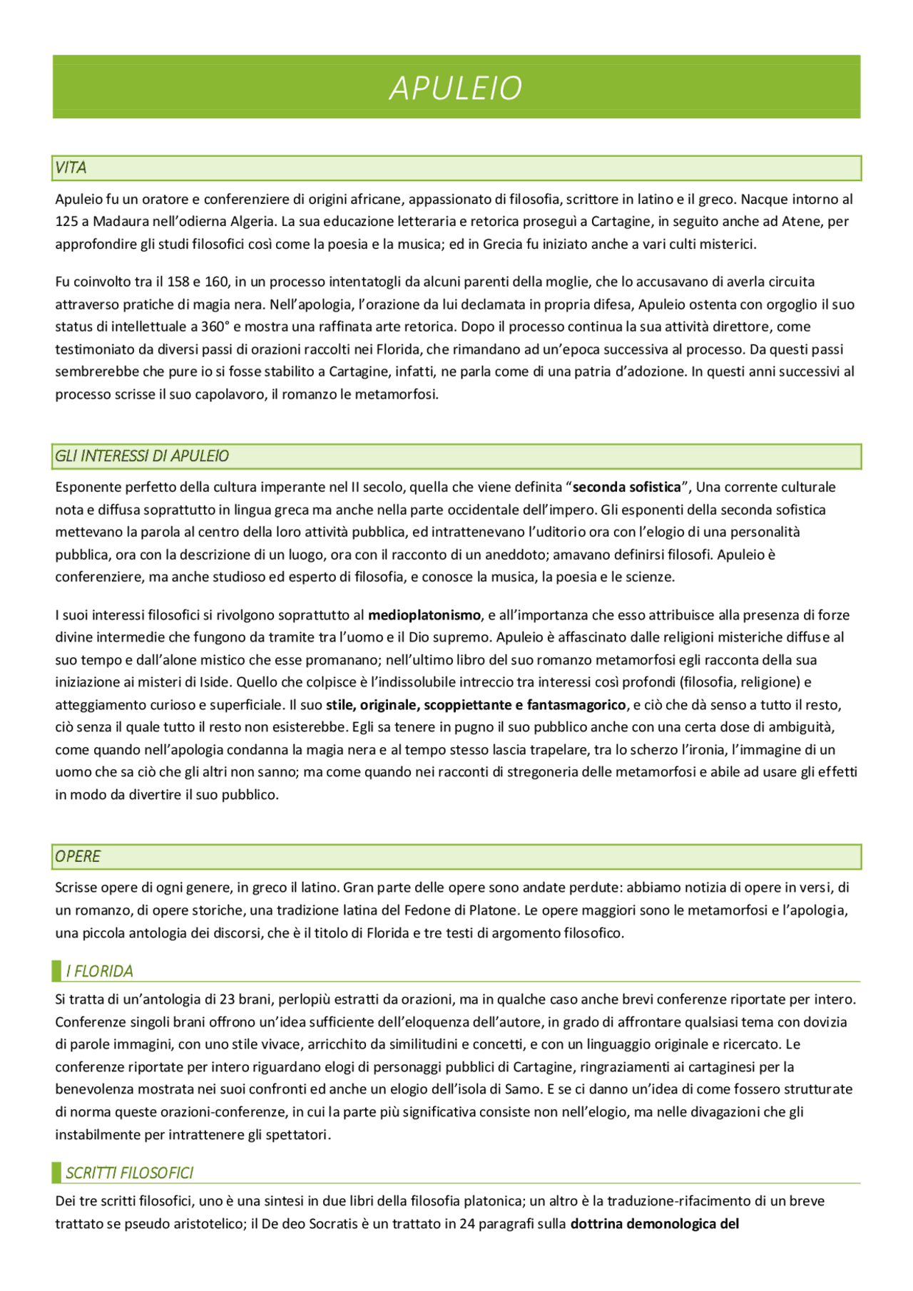 Analisi vita e opere Apuleio - Docsity