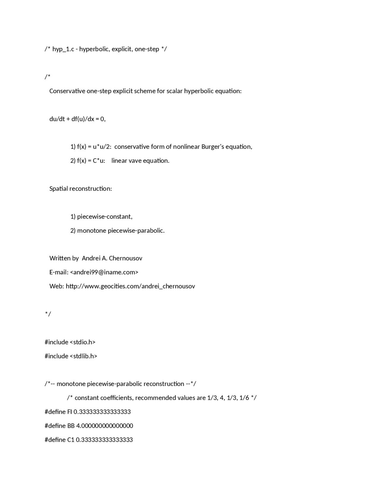 A one dimensional code for hyperbolic differential equation - Docsity