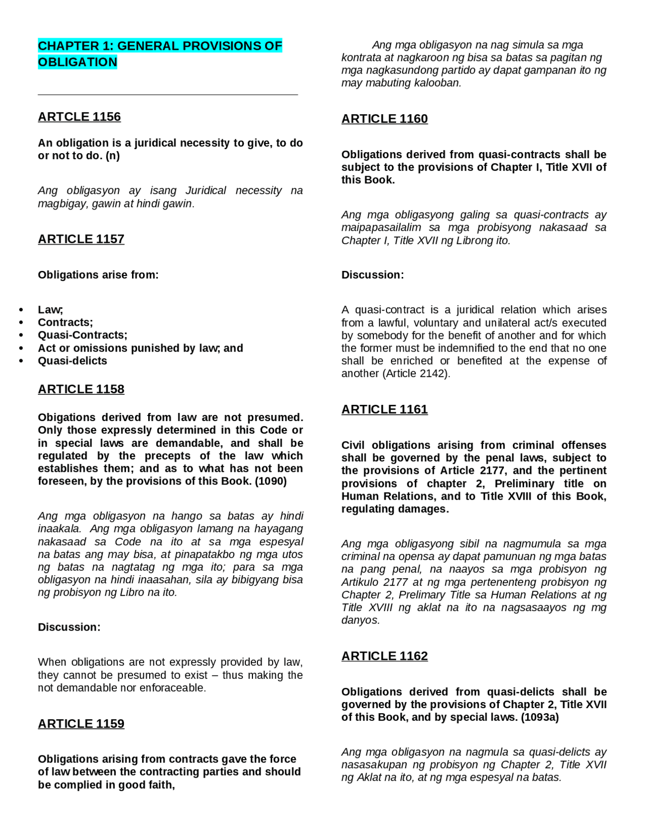 Lecture Notes for Oblicon - Docsity