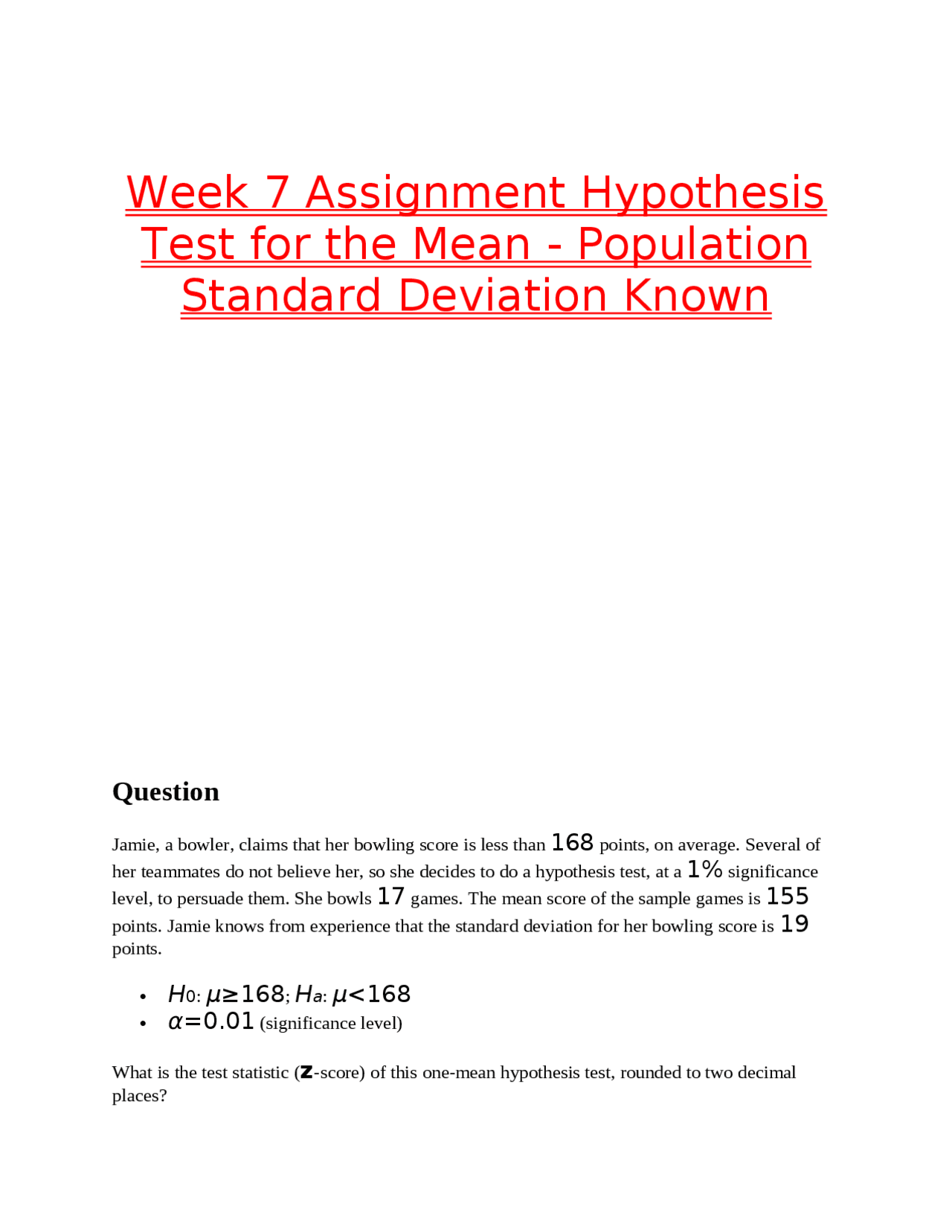 Hypothesis Testing Examples Exams Nursing Docsity