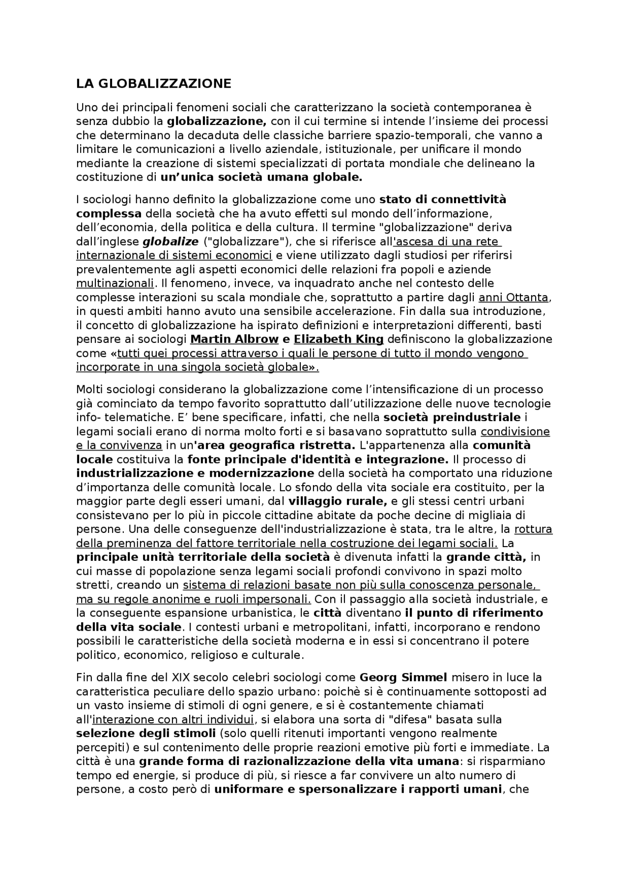 LA GLOBALIZZAZIONE ANTROPOLOGIA E SOCIOLOGIA - Docsity