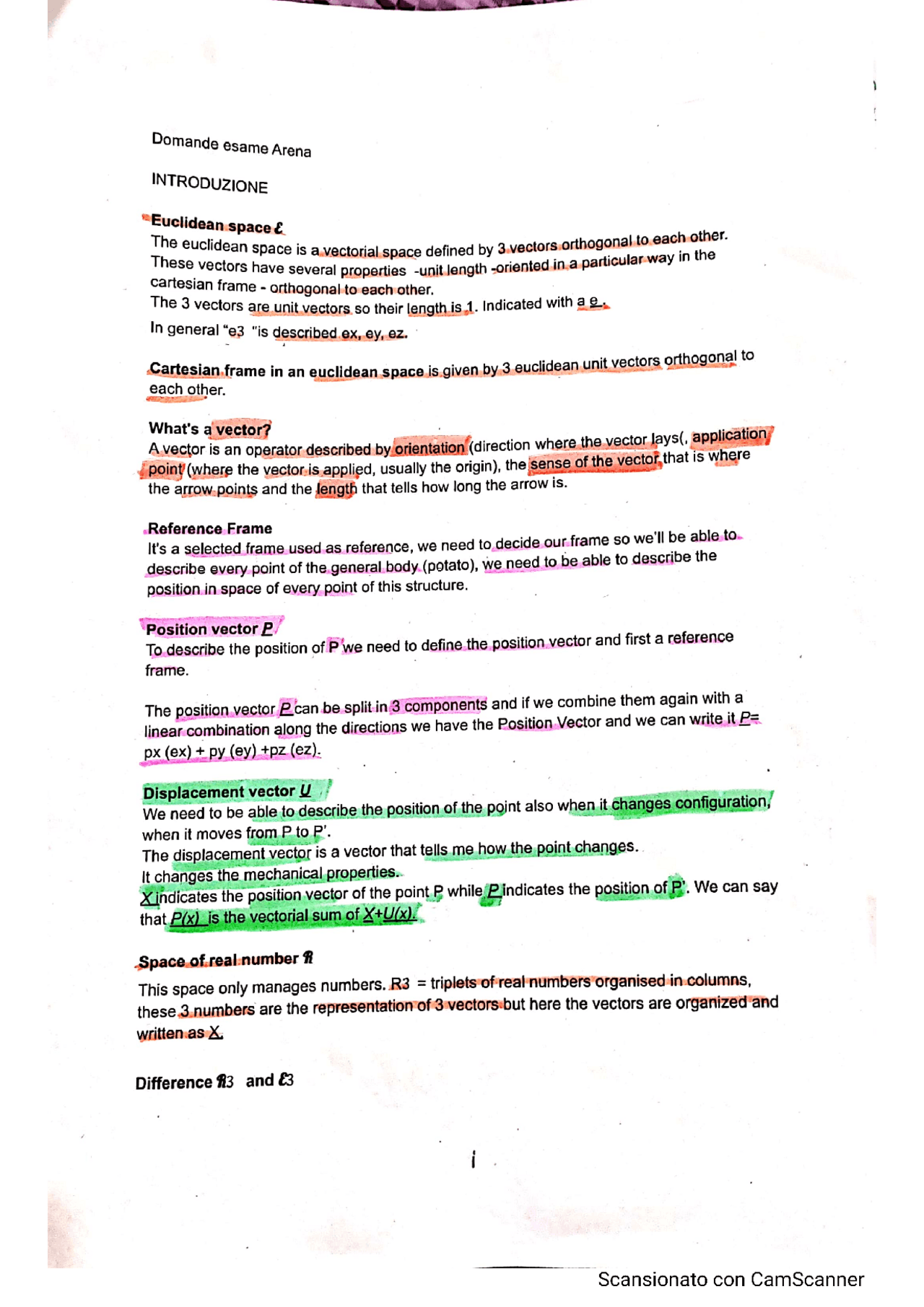 Continuum theory Euclidean space, small strain theory and small ...