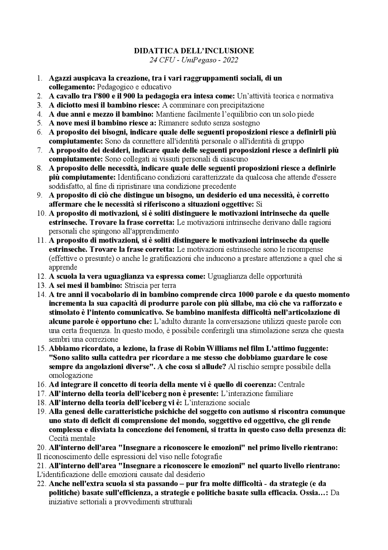 Domande E Risposte Didattica Dellinclusione 2022 Docsity