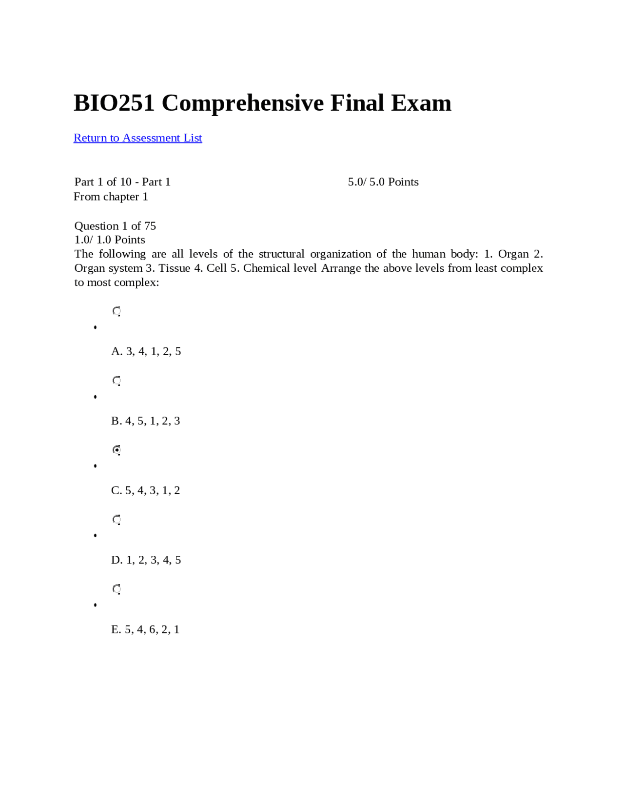 BIO251 Comprehensive Final Exam graded A - Docsity