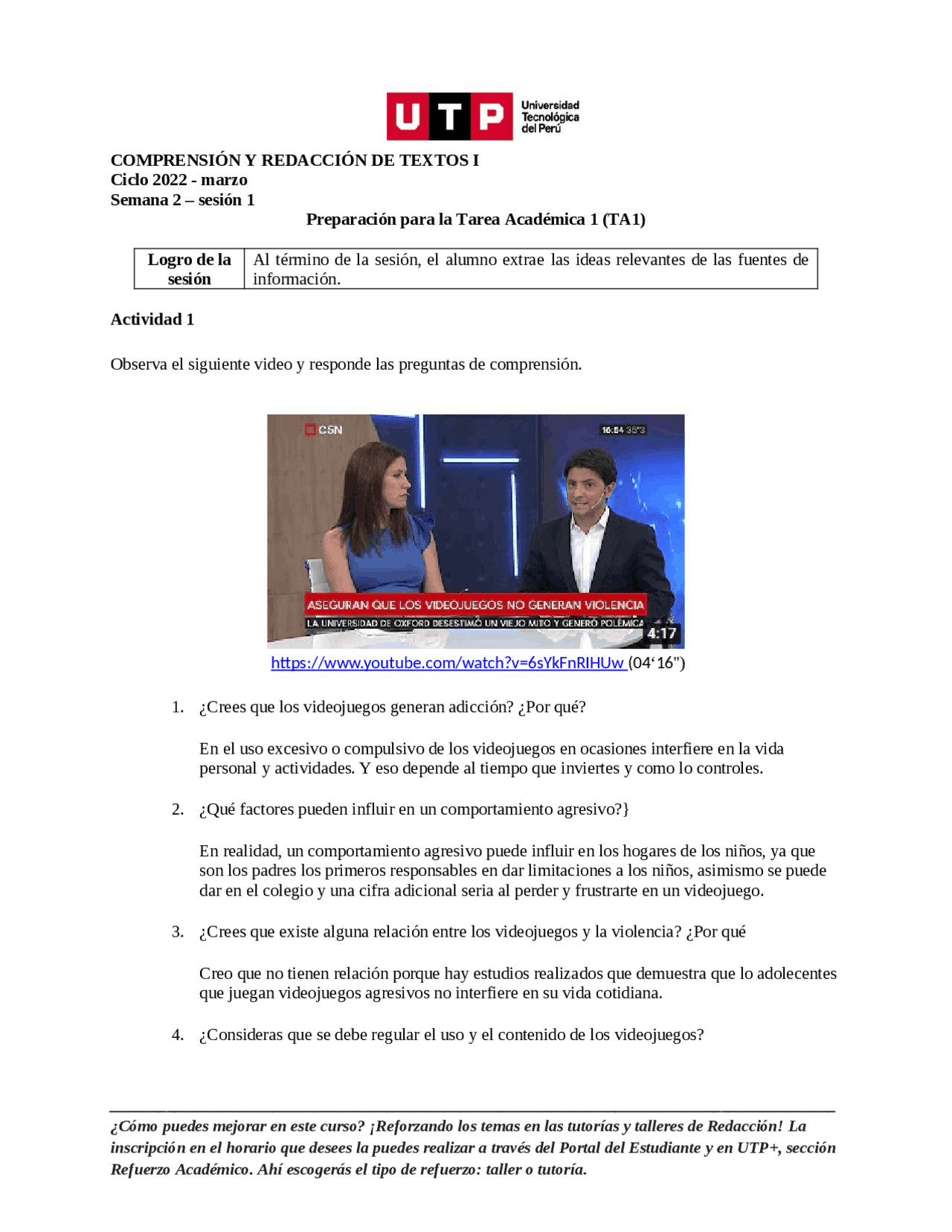 Preparación para la Tarea Académica 1 (TA1) | Ejercicios de Redacción ...