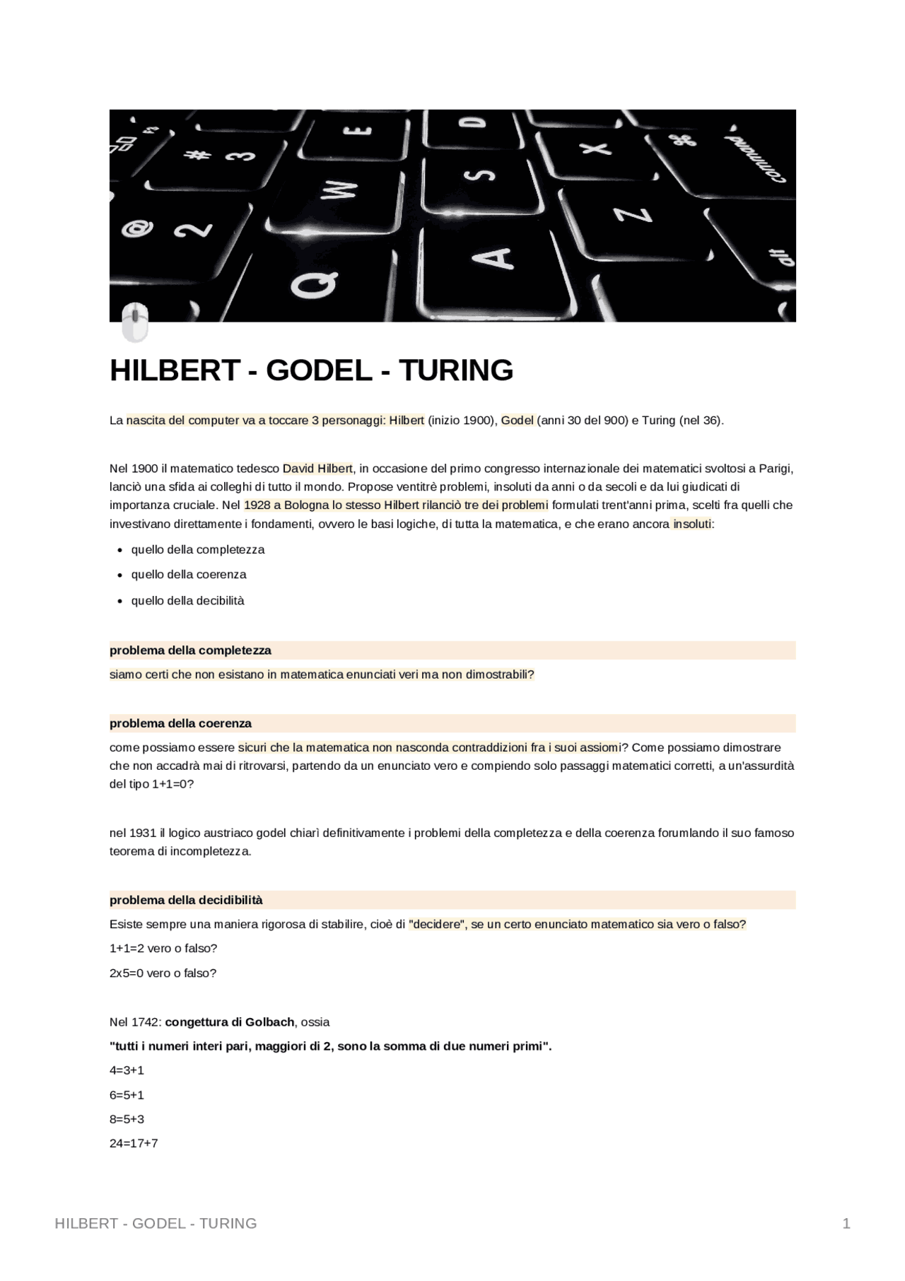 Hilbert Godel Turing Docsity