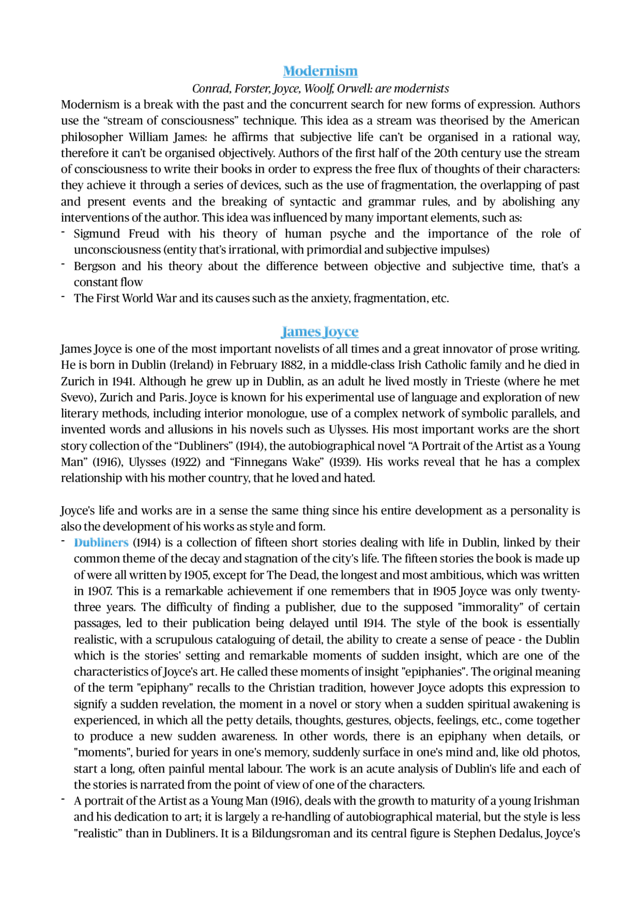 English Literature Modernism Docsity
