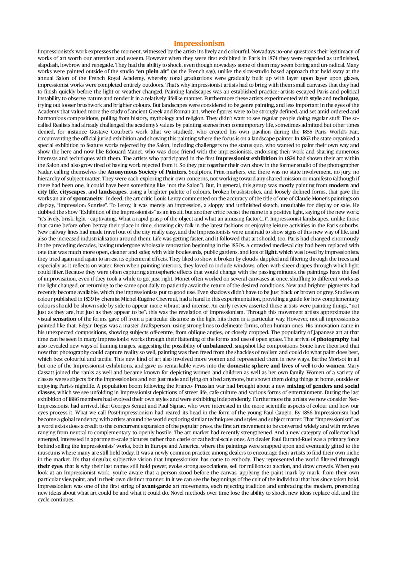 An introduction to Impressionism - Docsity