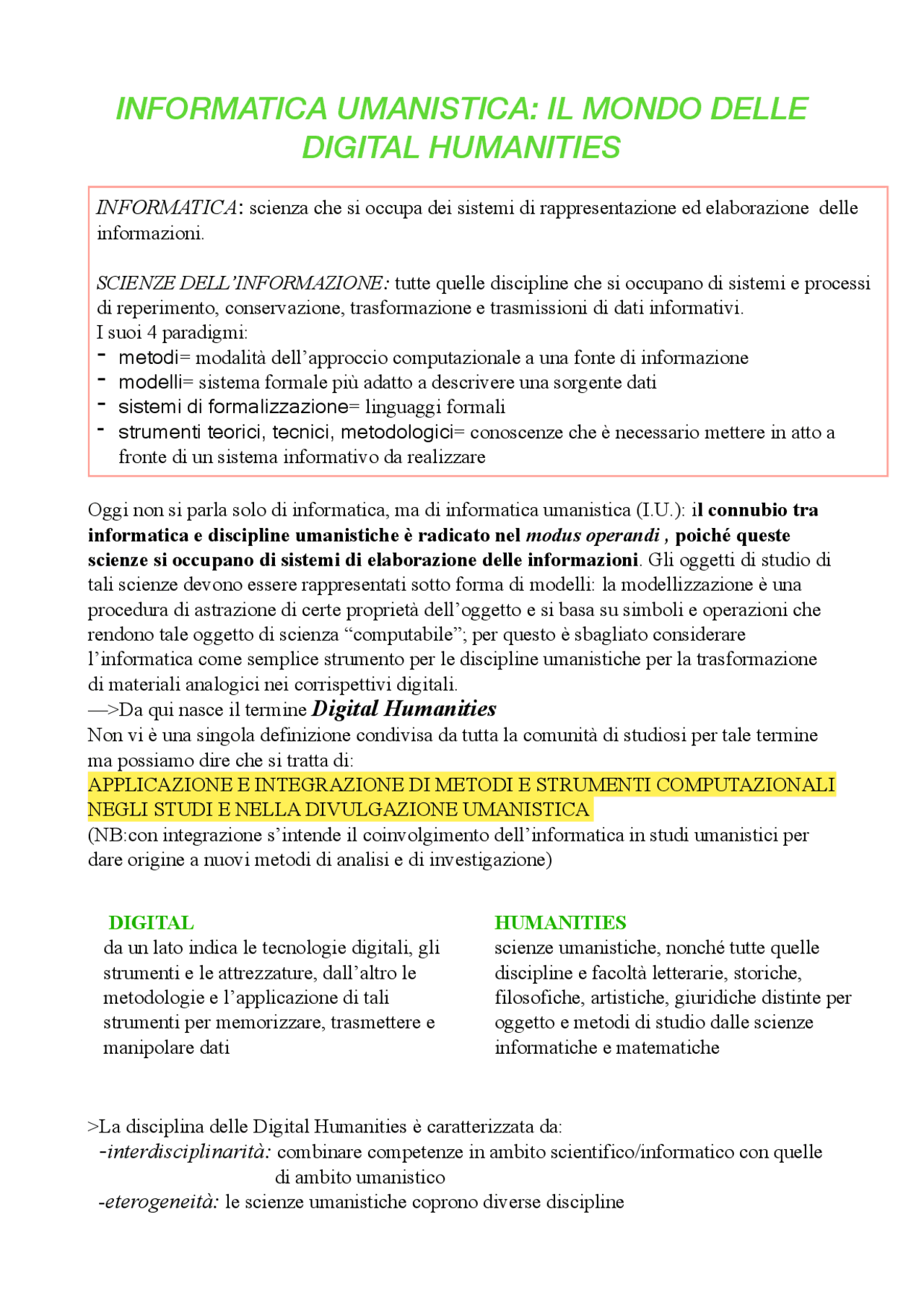 Informatica umanistica: il mondo delle Digital Humanities - Docsity