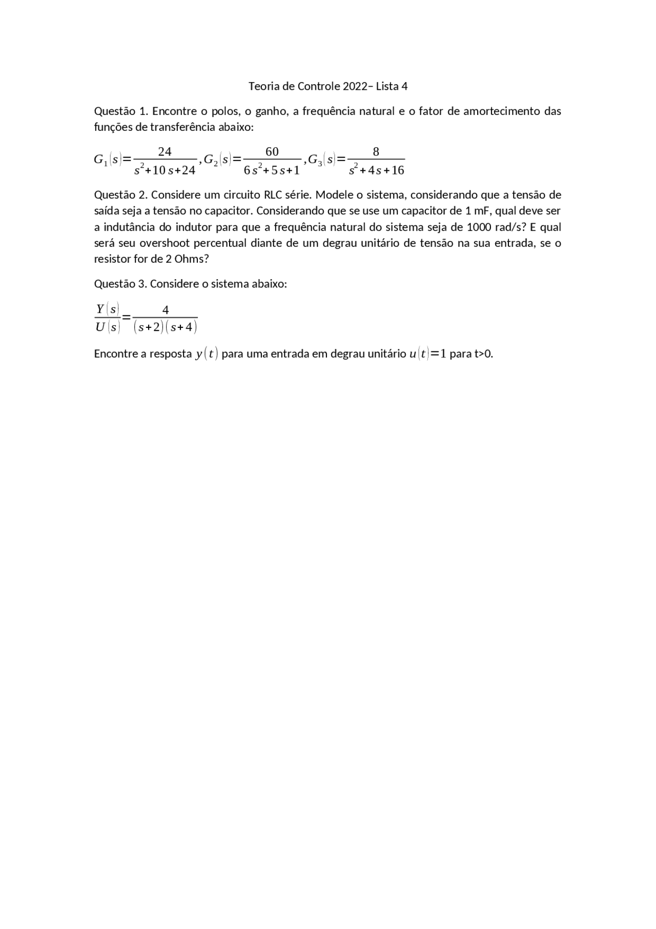 Lista de metodos numericos | Exercícios Métodos Numéricos em Engenharia - Docsity