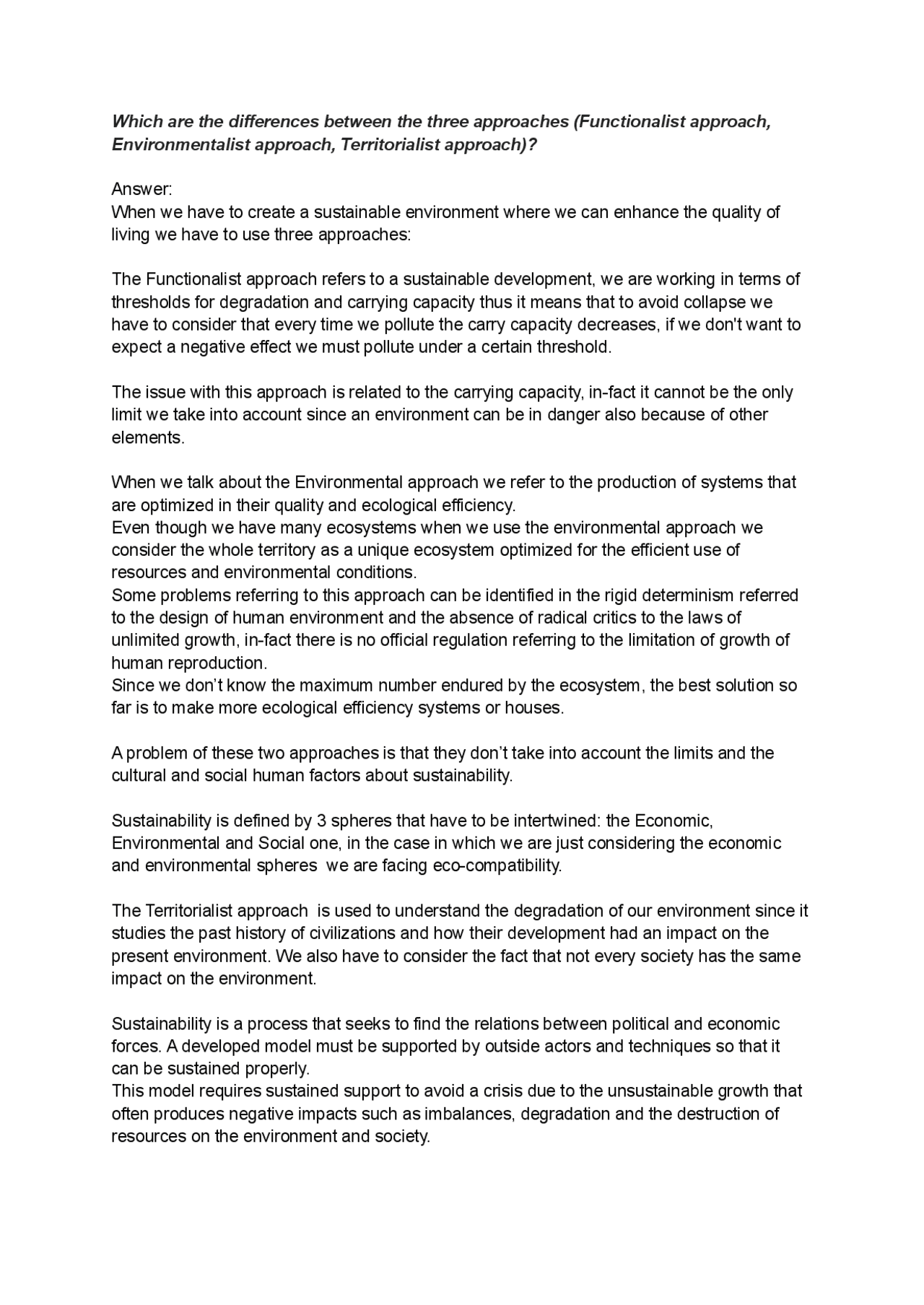 Differences between the three approaches (Functionalist approach ...