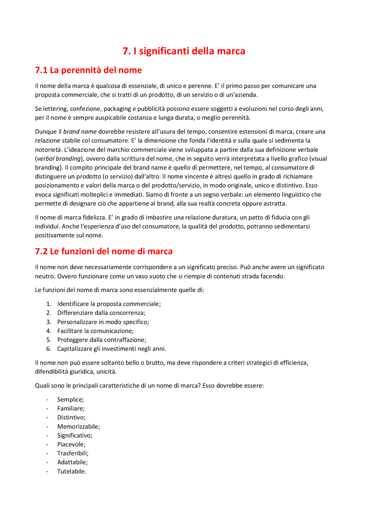 Il Manuale Della Marca Riassunto Cap 7 Docsity