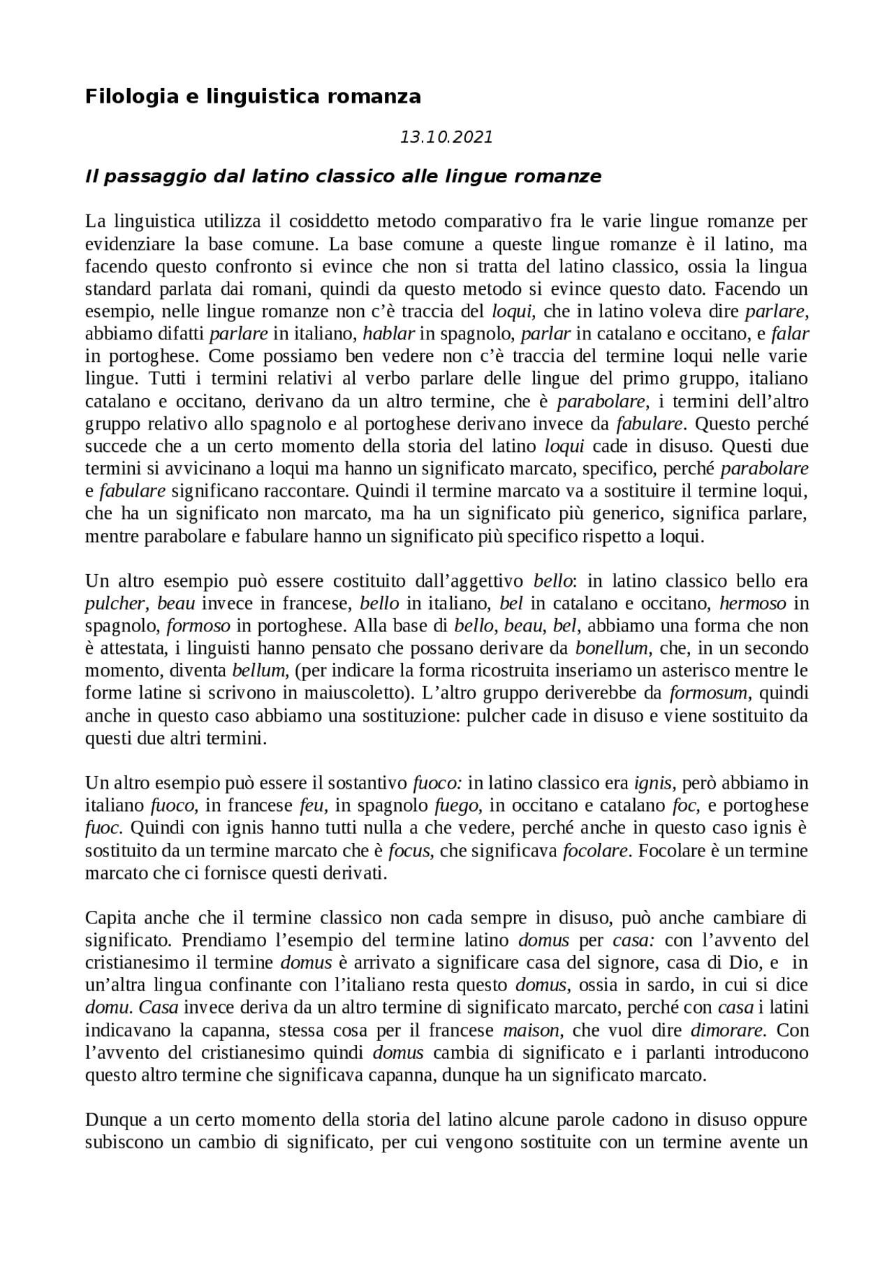 Il Passaggio Dal Latino Alle Lingue Romanze Docsity