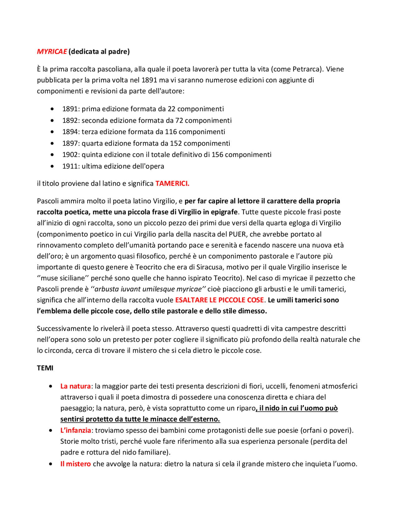 MYRICAE, ANALISI E SPIEGAZIONE - Docsity