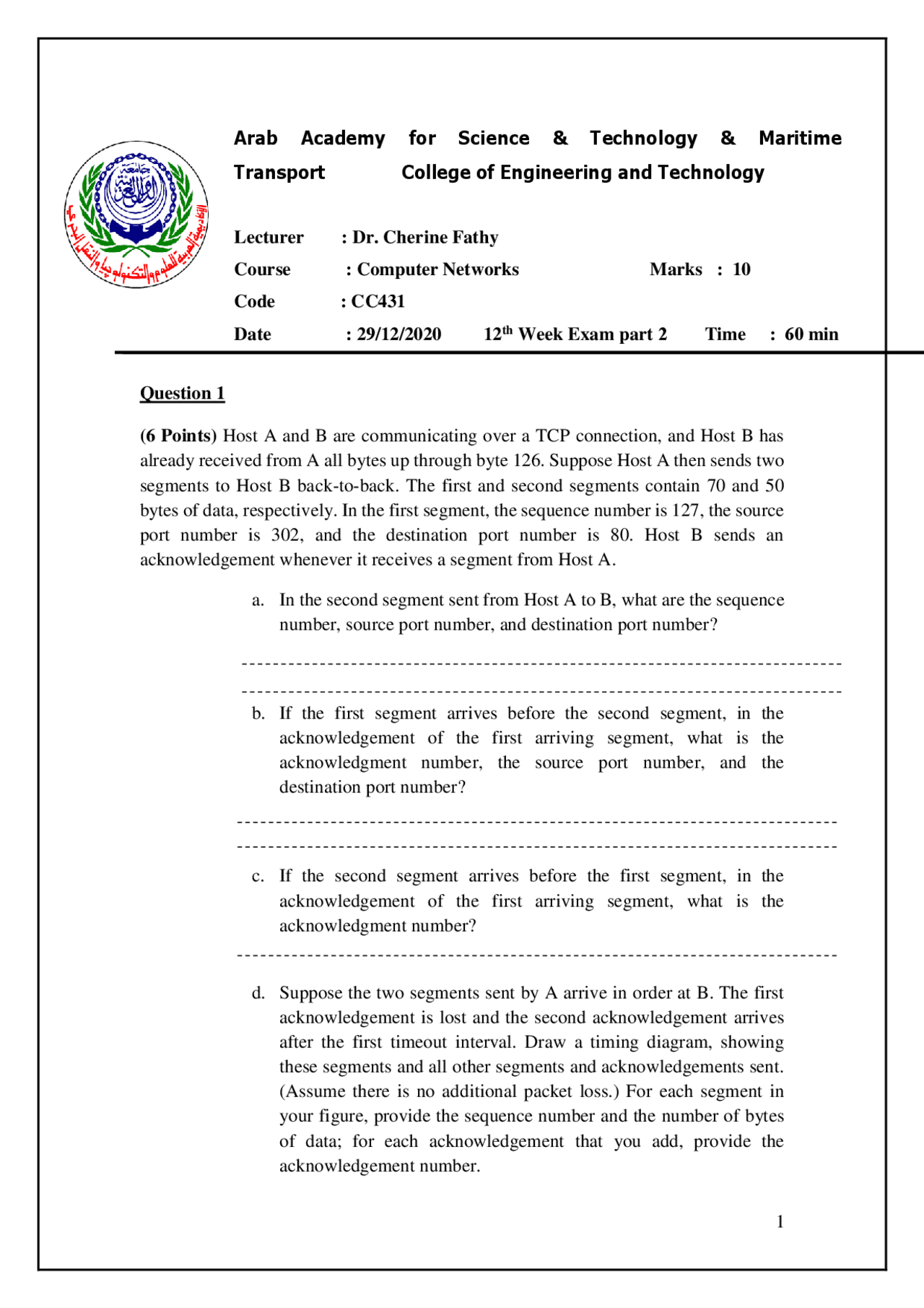 Midterm Exams Computer Networks Docsity