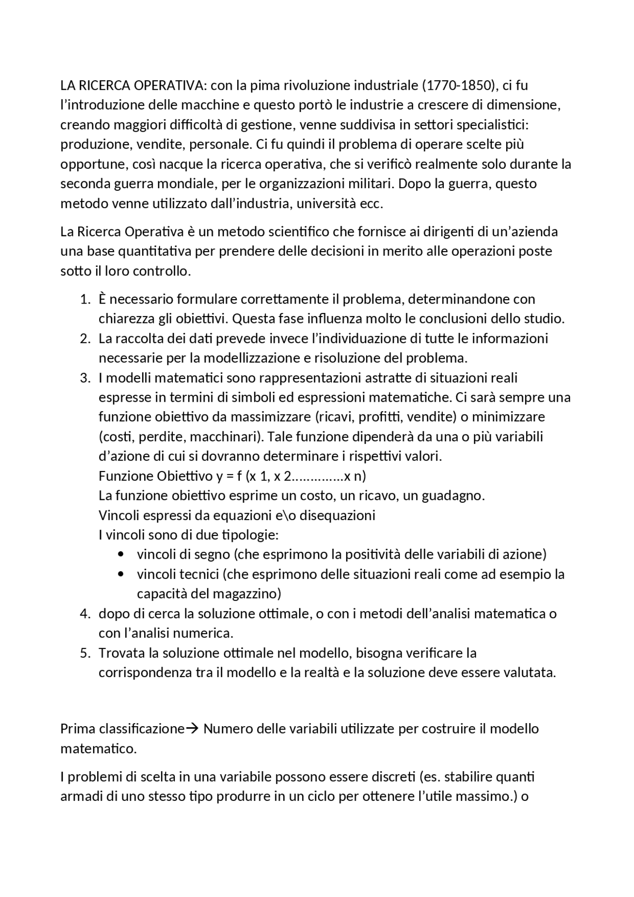 La Ricerca Operativa Appunti Di Matematica Docsity