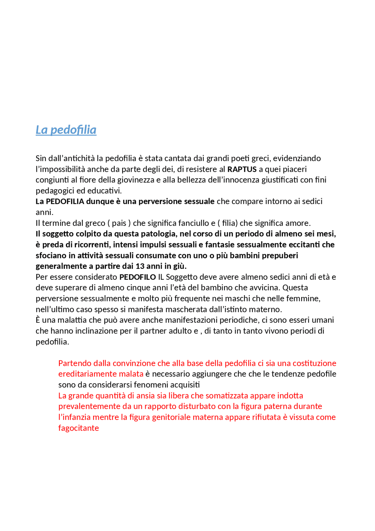 Riassunto Argomento Esame Pedofilia E Prevenzione Docsity