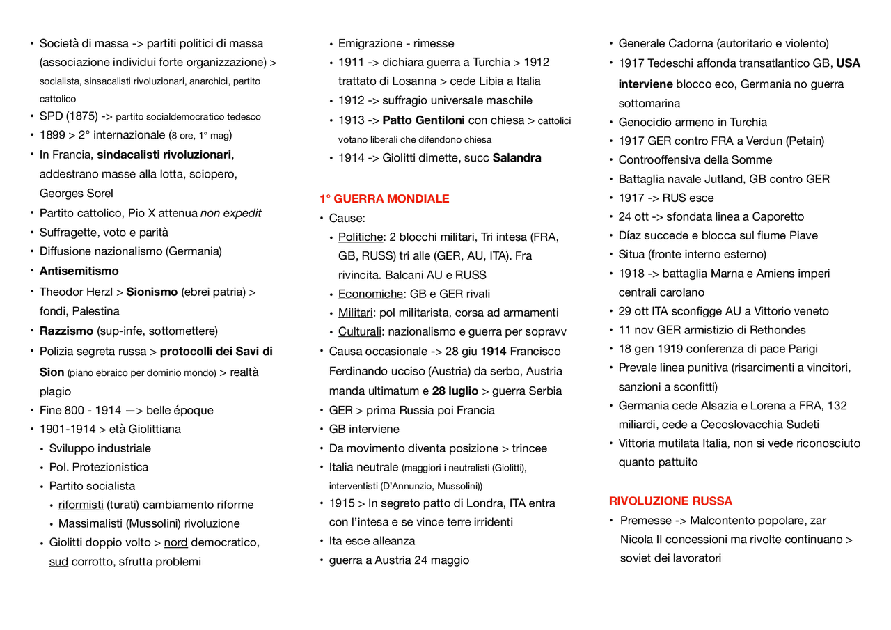 Riassunto programma 5º superiore storia - Docsity