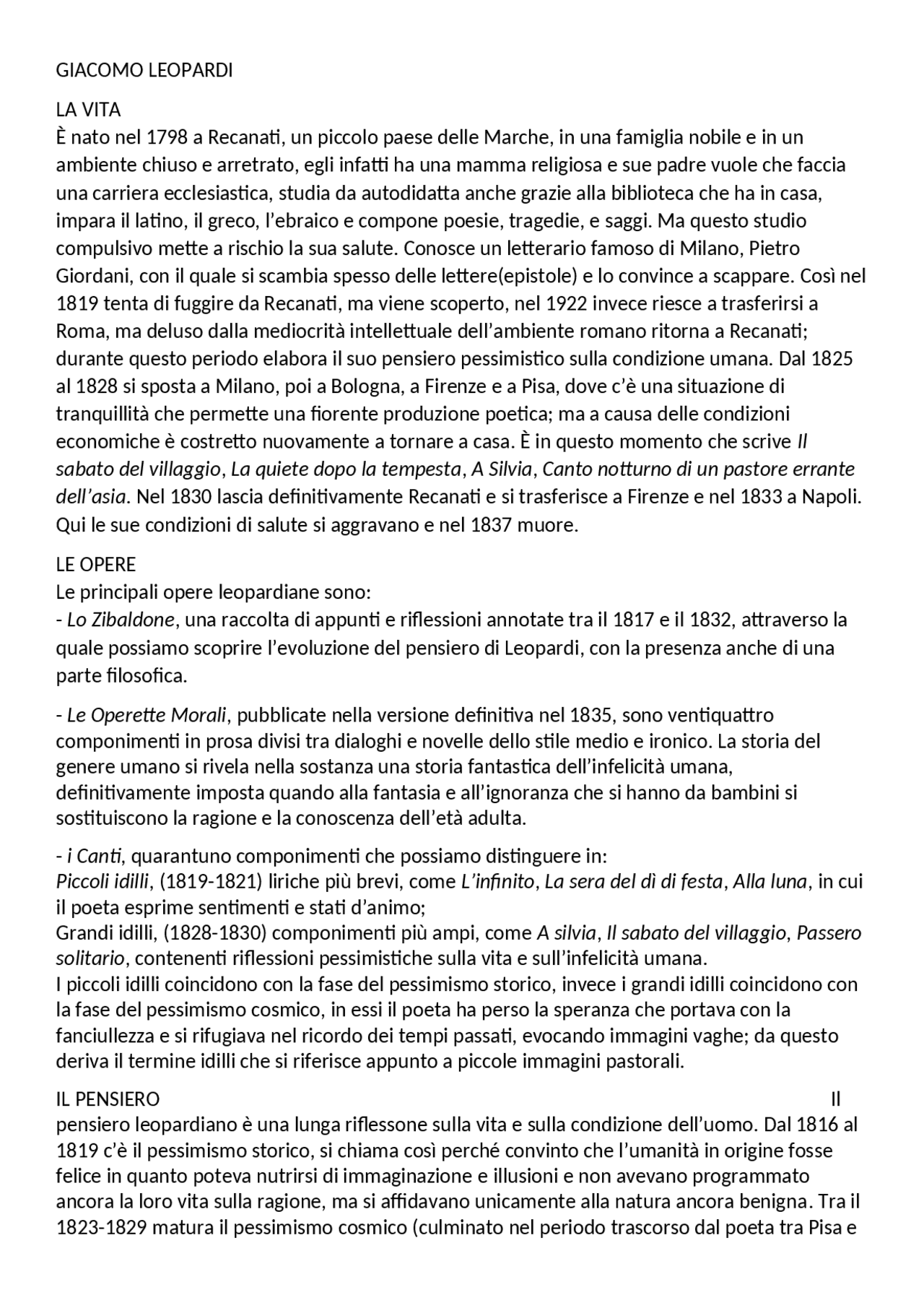 Riassunto di Leopardi e Manzoni - Docsity