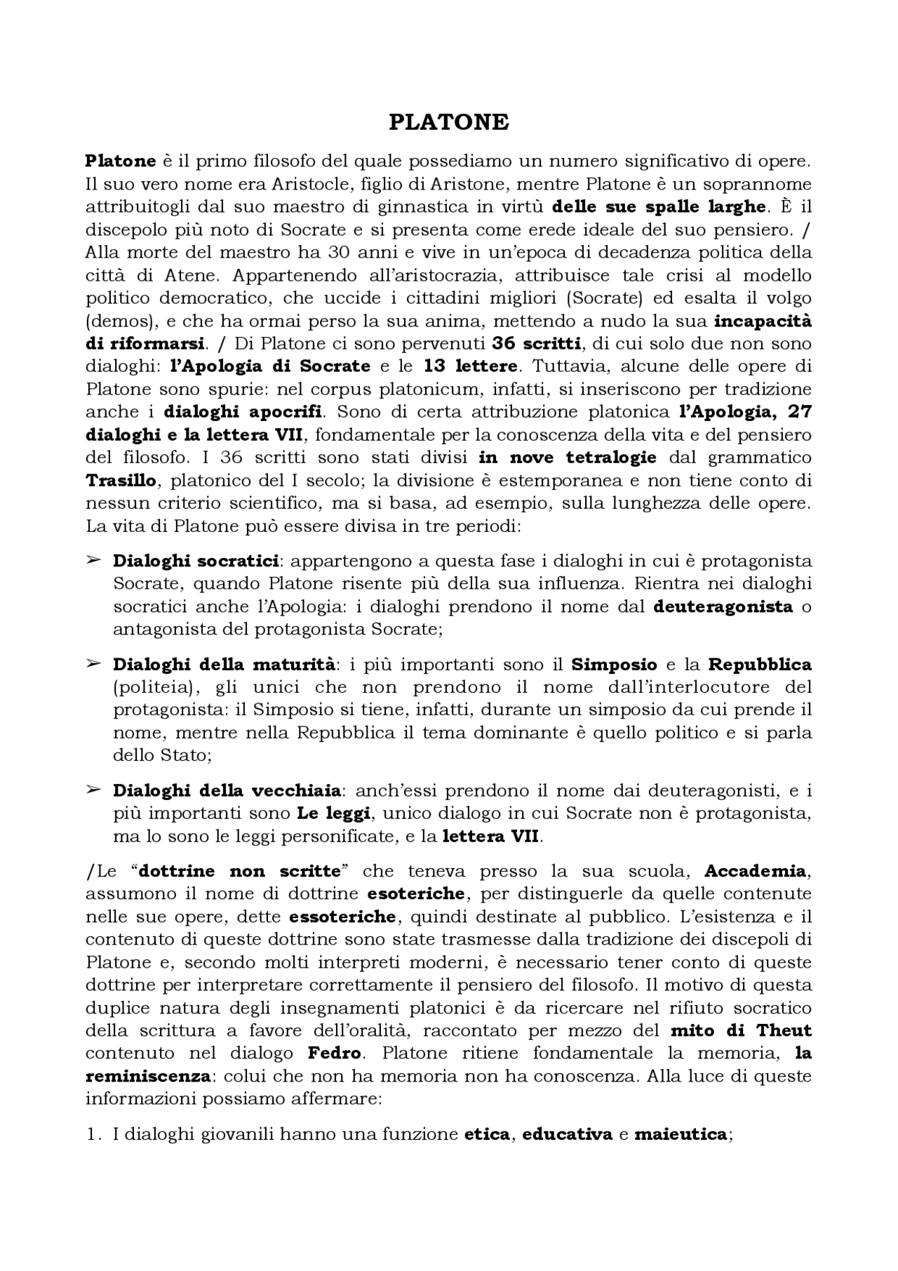 Platone Appunti Completi Docsity
