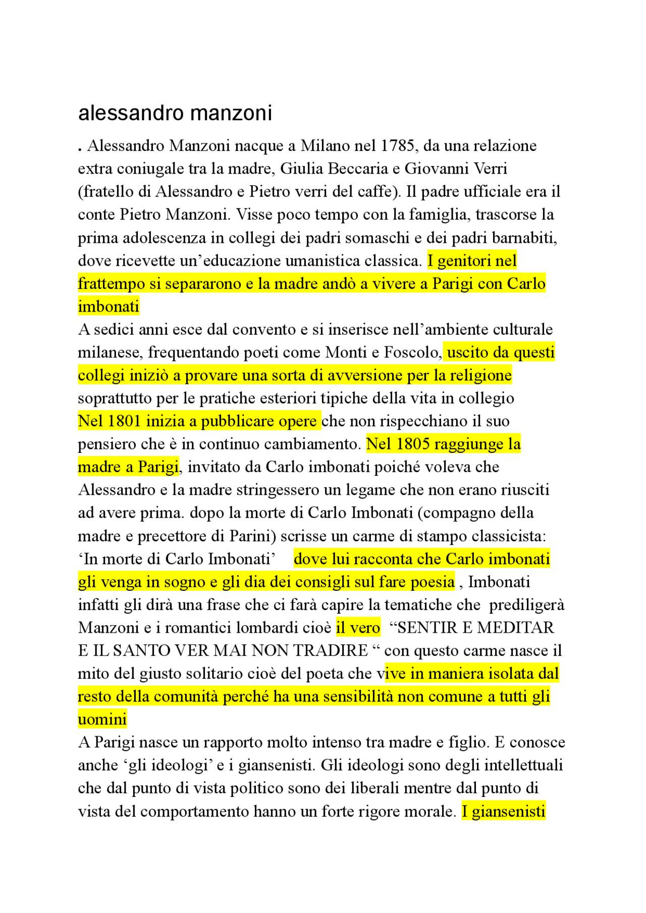 Biografia di Alessandro Manzoni - Docsity