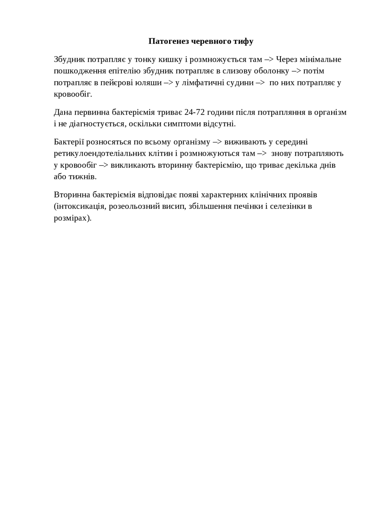 Патогенез черевного тифу Схемы Микробиология Docsity