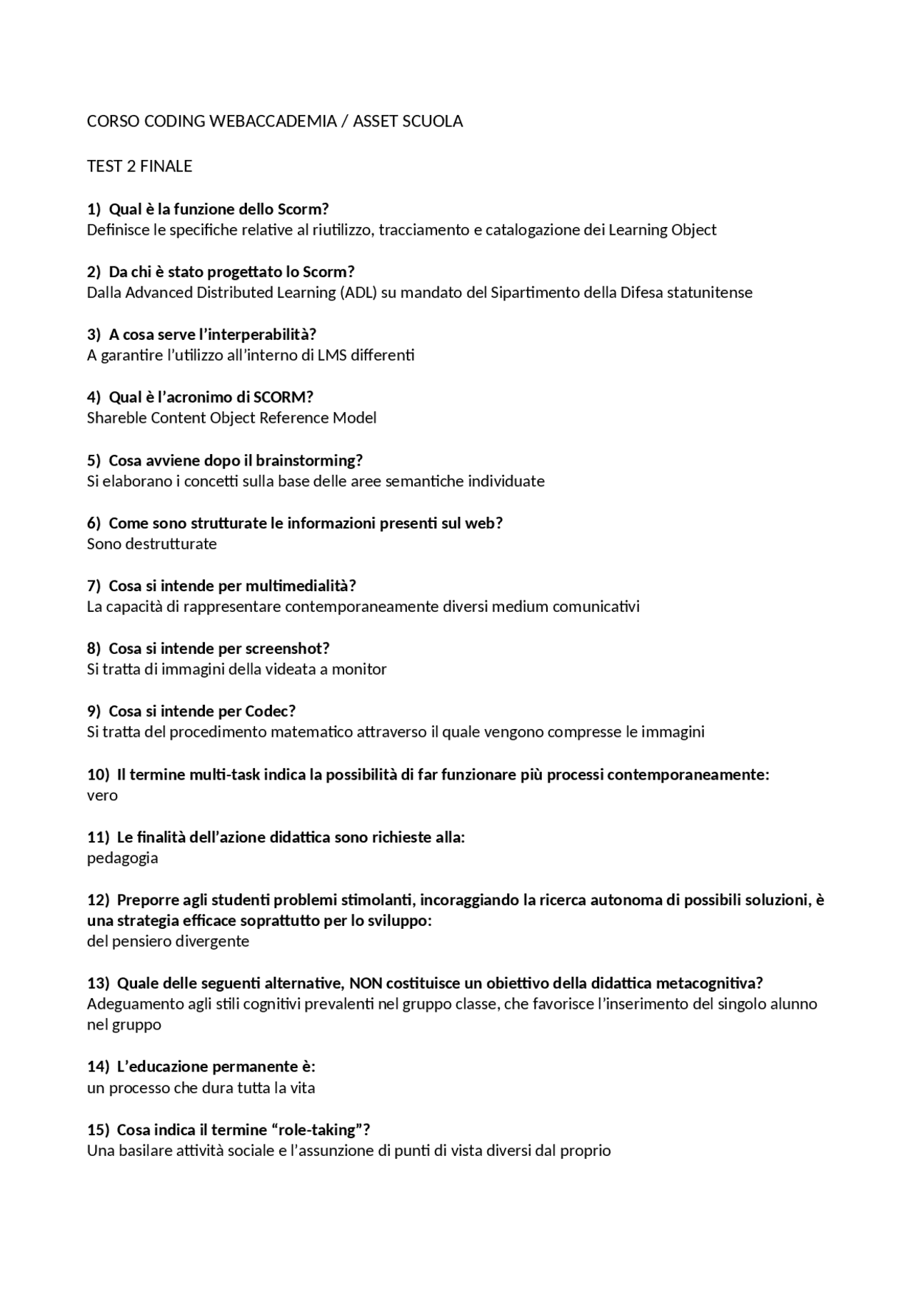 Test Finale Corso Coding Con Webaccademia Asset Scuola Docsity