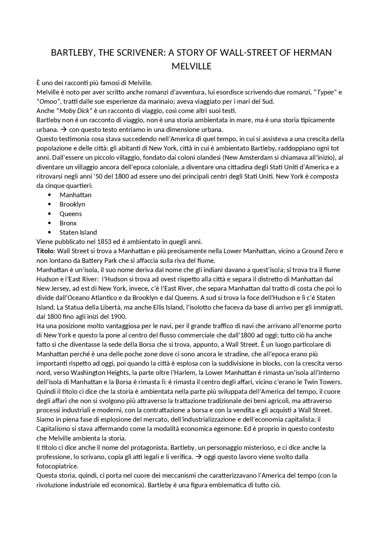 Bartleby, the scrivener, a story of Wall Street - Docsity