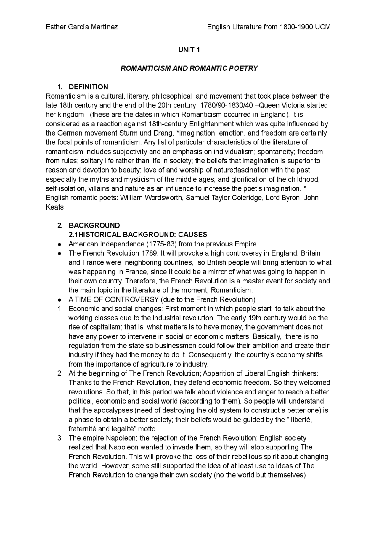 ROMANTICISM (movement and romantic poetry) - Docsity