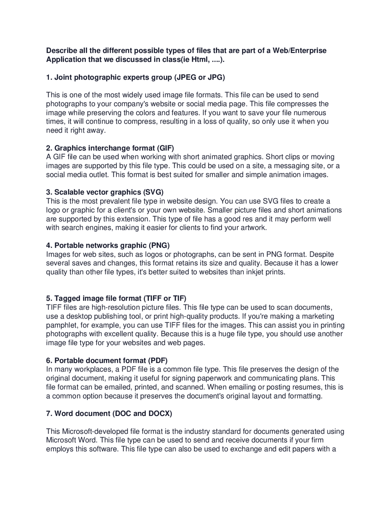 Describe all the different possible types of files that are part of a ...