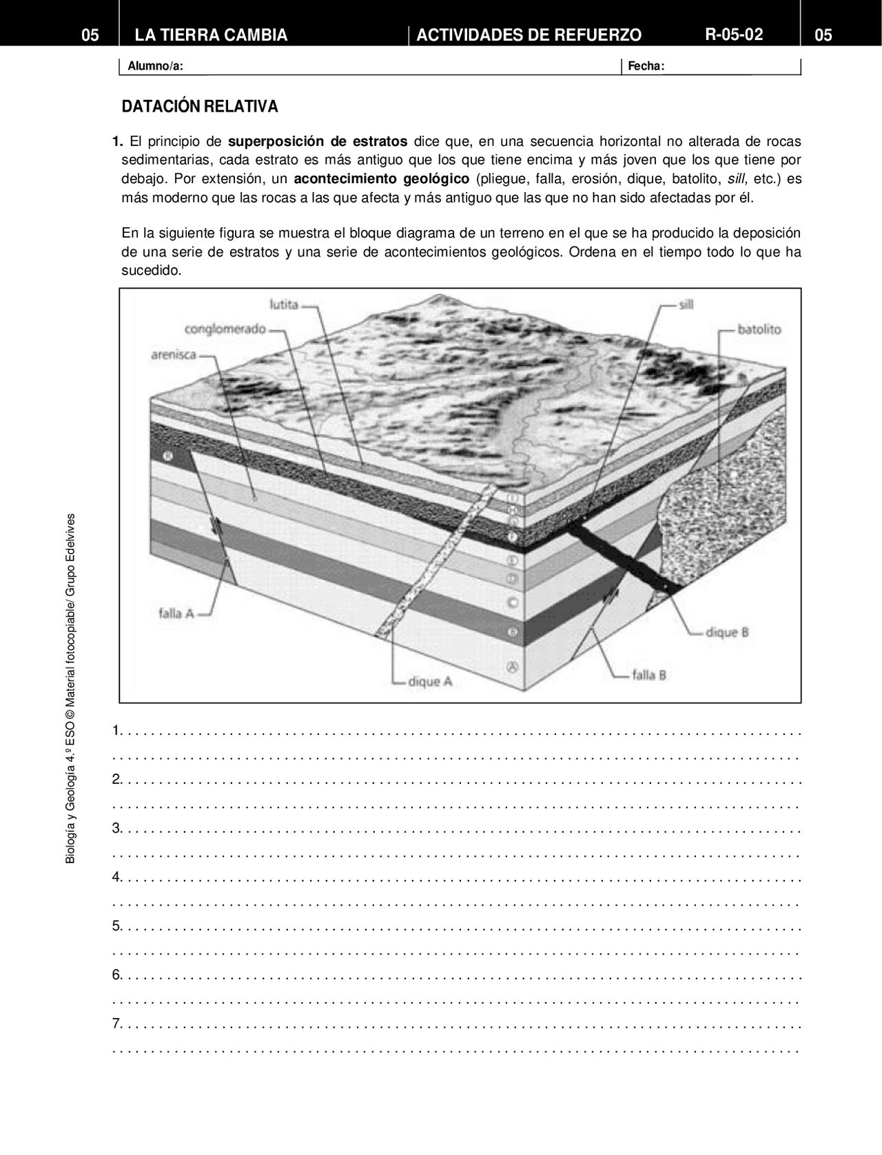 Datacion relativa 4 eso | Ejercicios de Geología | Docsity