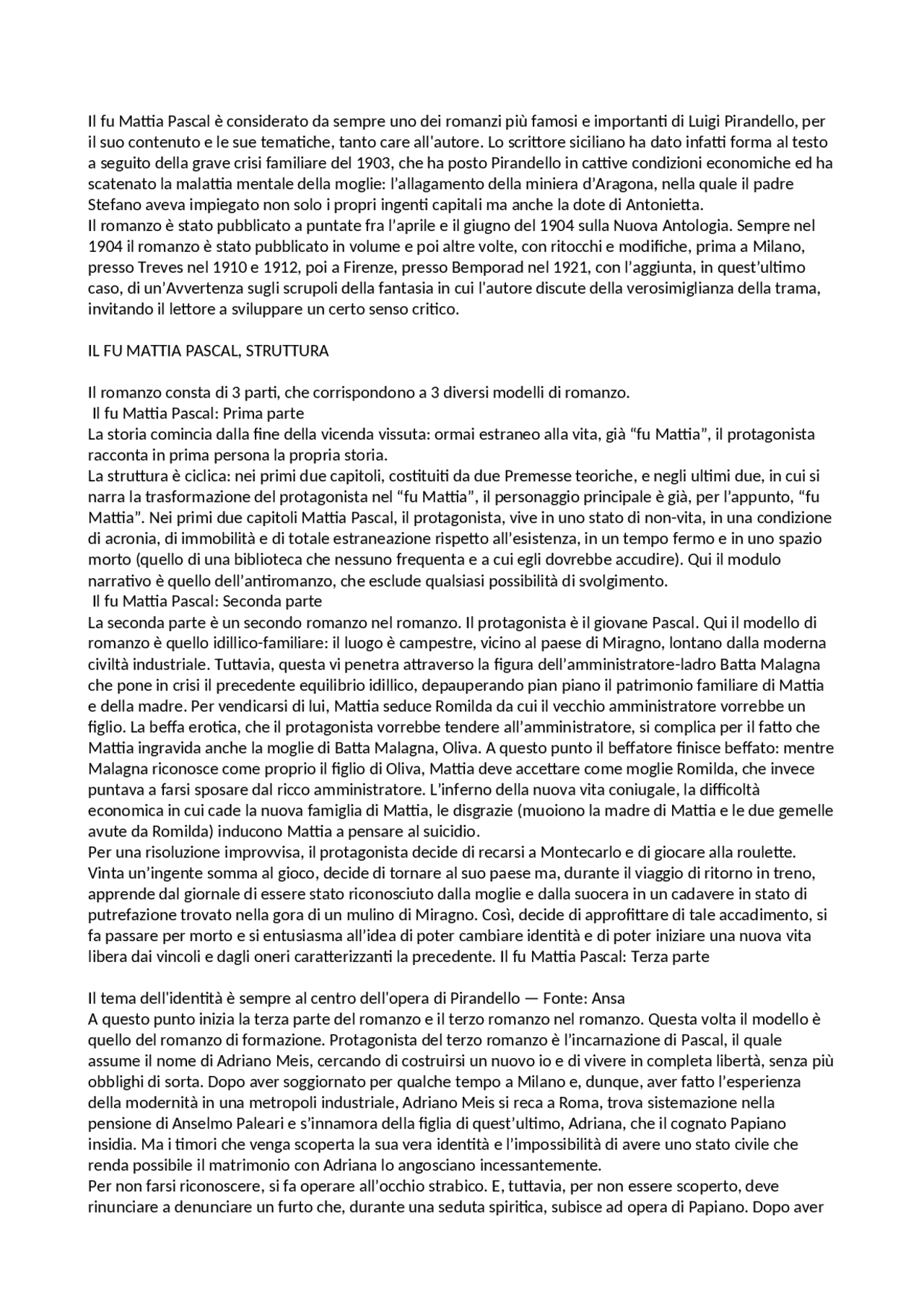 Pirandello Il Fu Mattia Pascal Riassunto E Analisi Opera Docsity