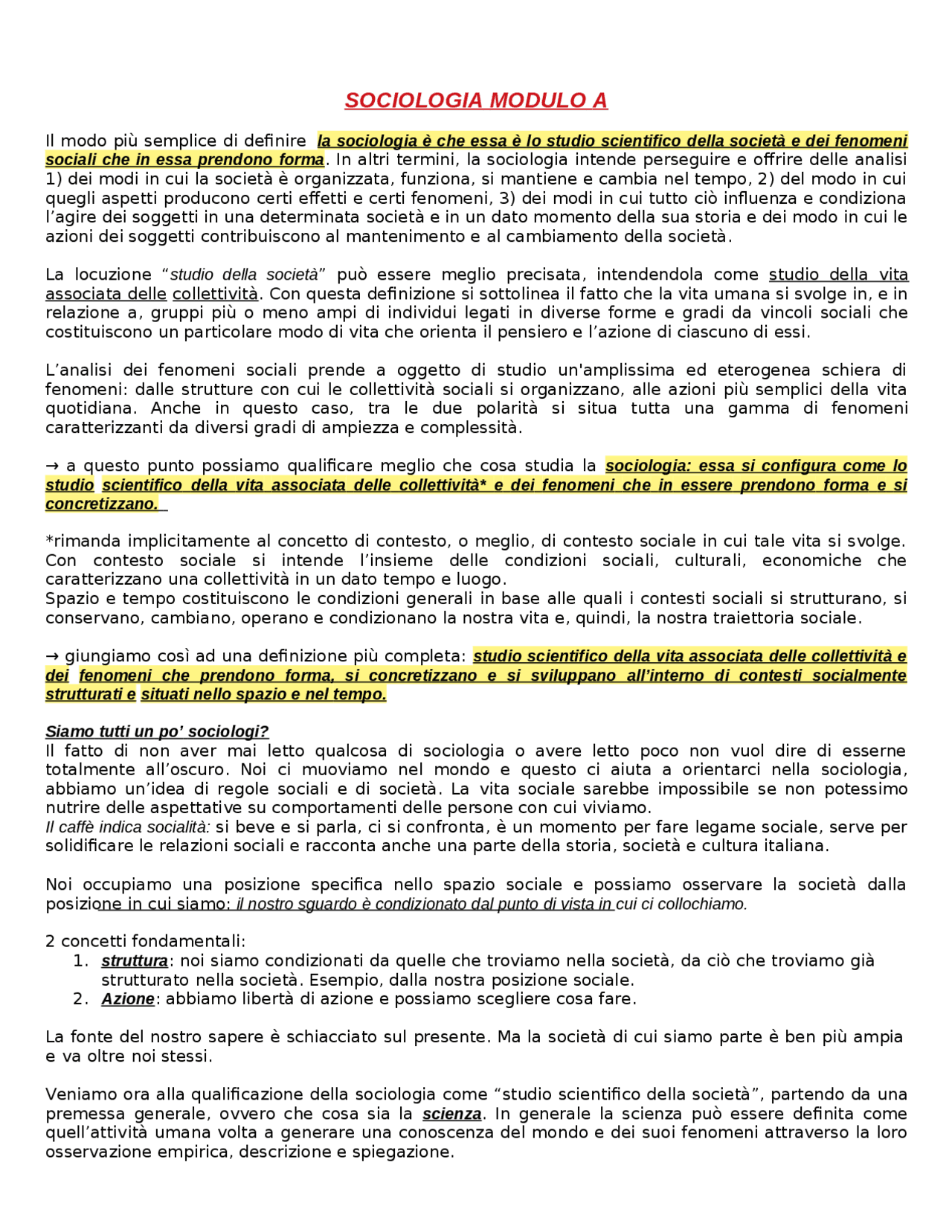Sociologia Modulo A Scienze Politiche Docsity