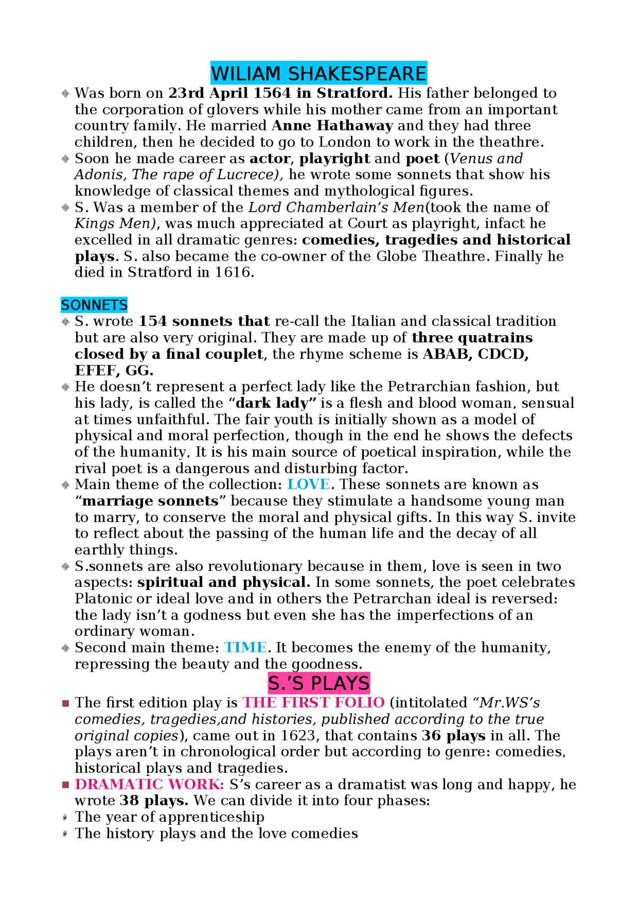 Shakespeares Sonnets Docsity