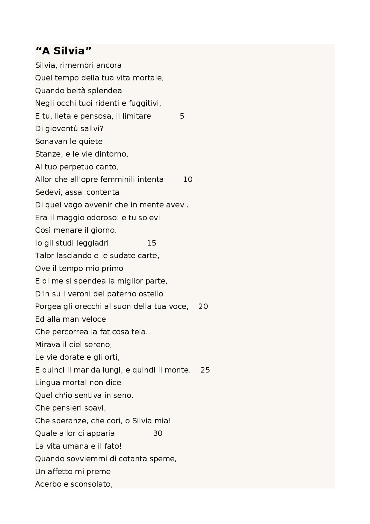 Parafrasi di A Silvia - Docsity