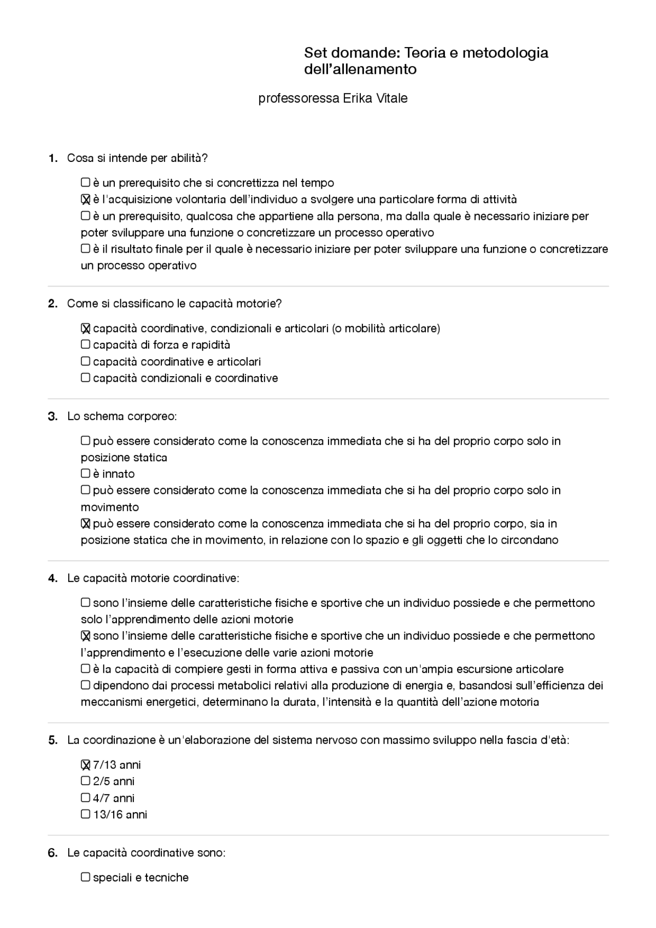 Paniere Teoria e metodologia dell'allenamento, professoressa Erika ...