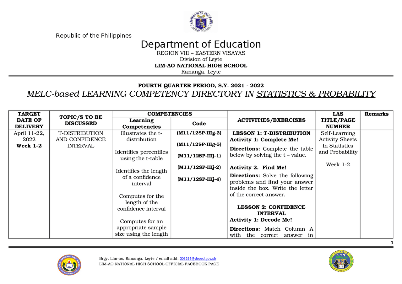 Learning Competency Directory in Practical Research 1 - Docsity