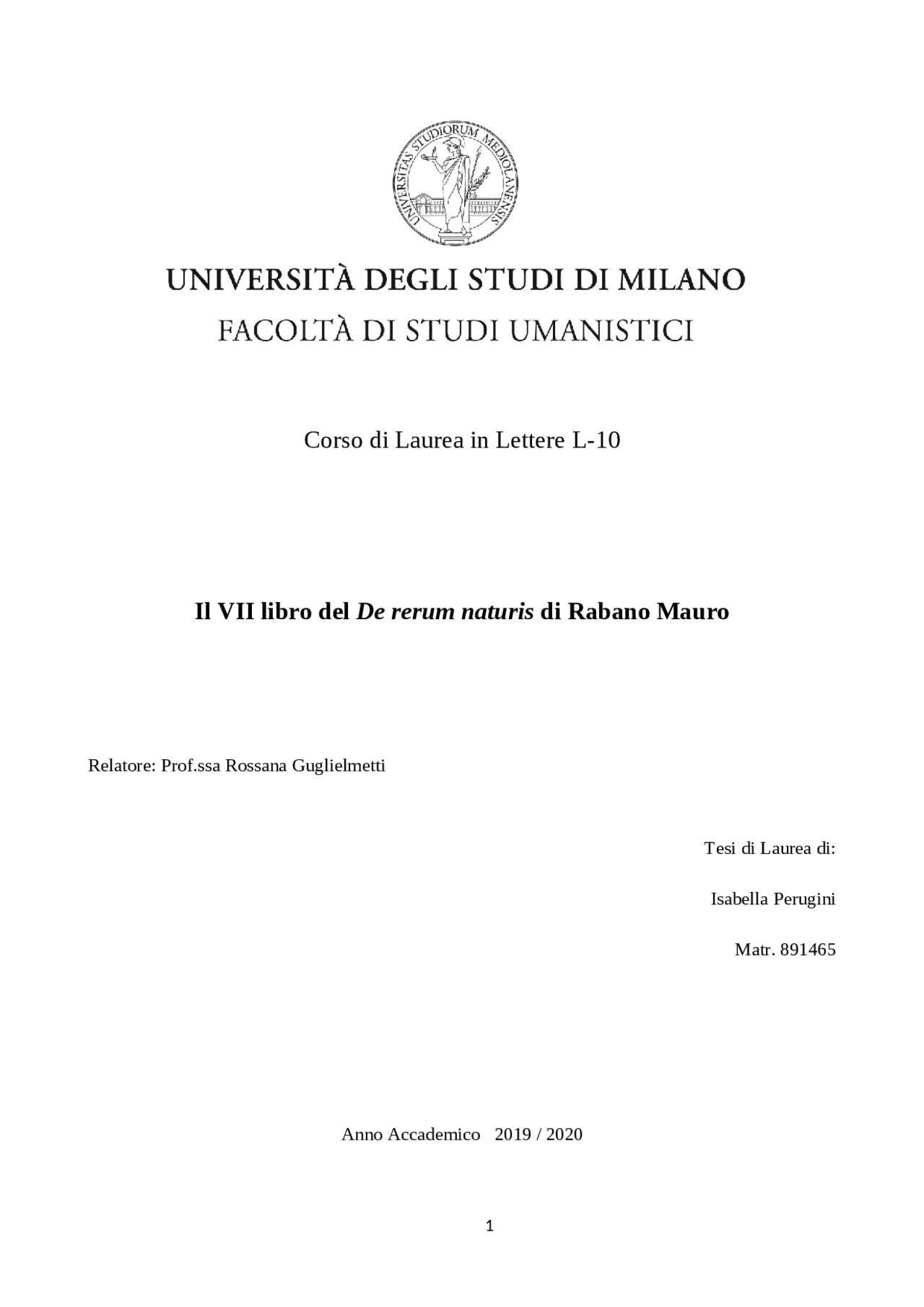 Il Vii Libro Del De Rerum Naturis Di Rabano Mauro Docsity