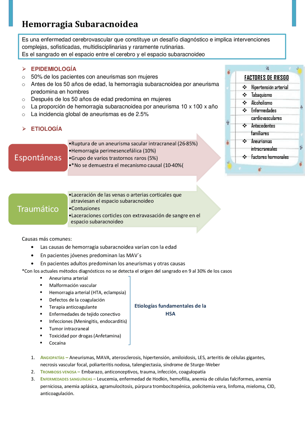Hemorragia Subaracnoidea Neurología Docsity