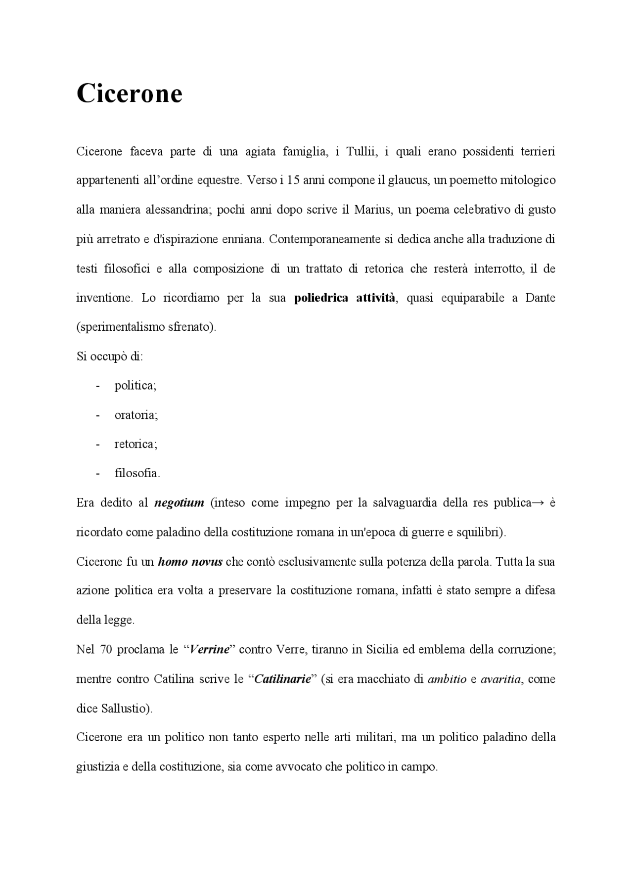 Cicerone Riassunto Semplice Docsity