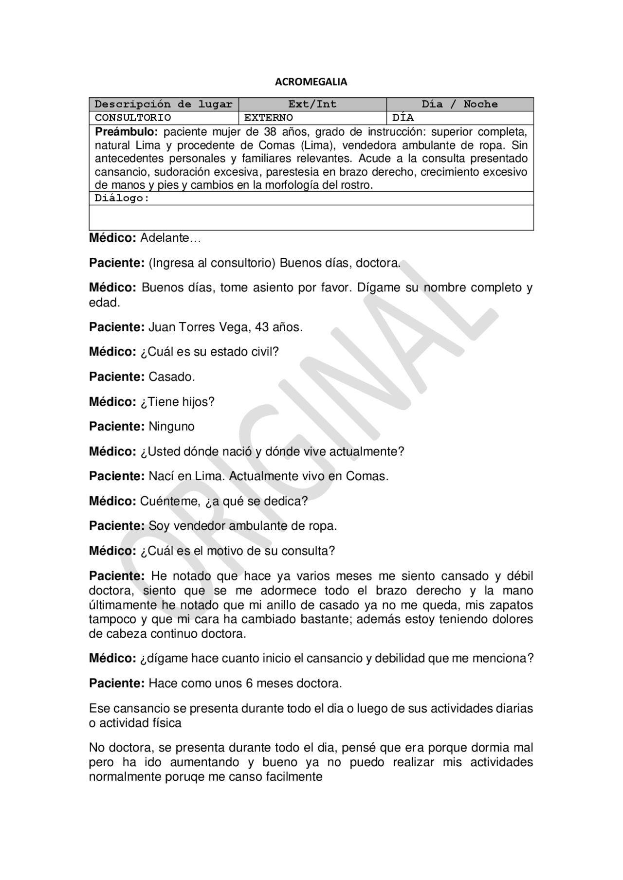 Simulacion De Caso Clinico Sobre Acromegalia Docsity
