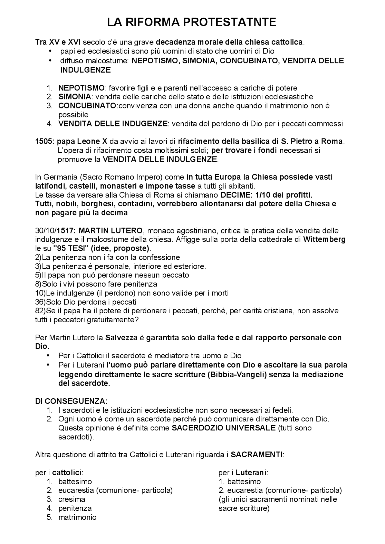 La riforma protestante - Docsity