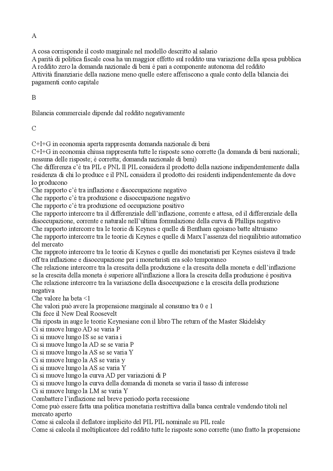 Paniere Multiple Macroeconomia Prof Ciani Scarnicci Per La Triennale