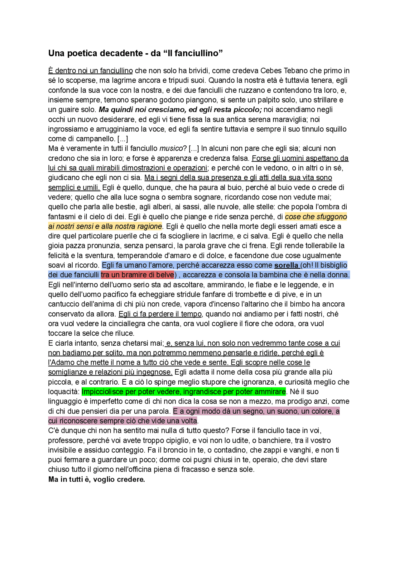 Analisi A Computer Del Testi Principali Di Pascoli Docsity