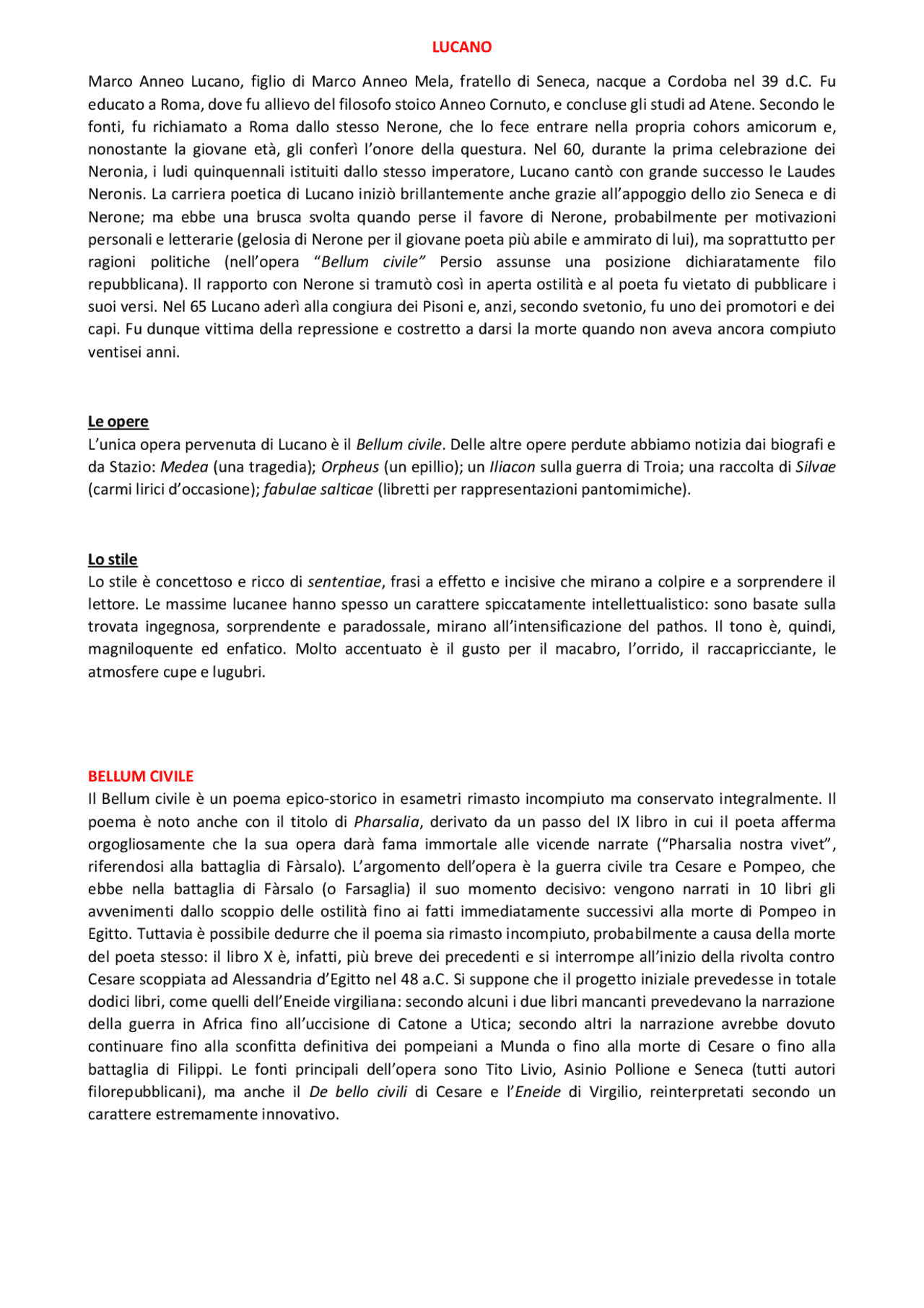 Lucano Letteratura Latina Docsity