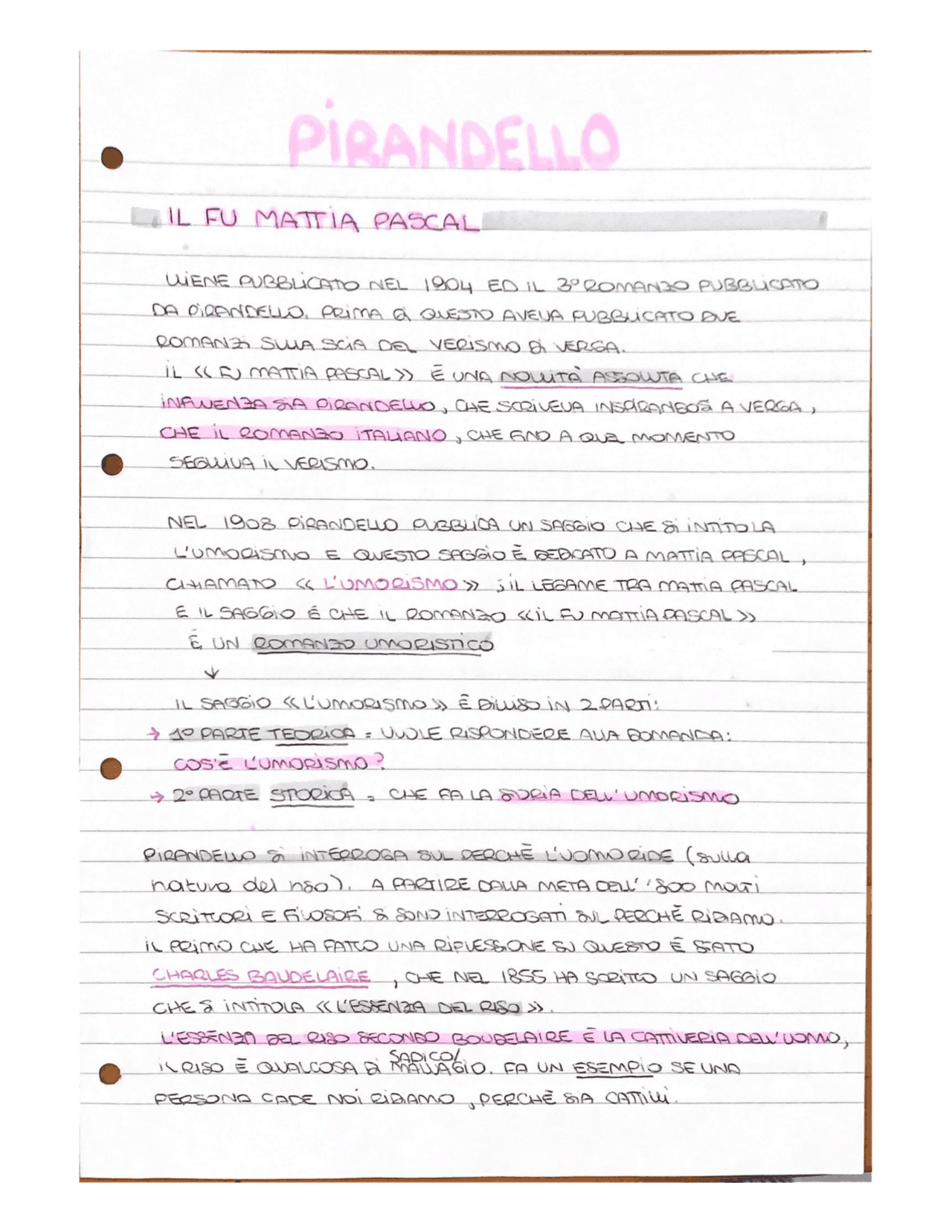 Pirandello Il Fu Mattia Pascal Docsity