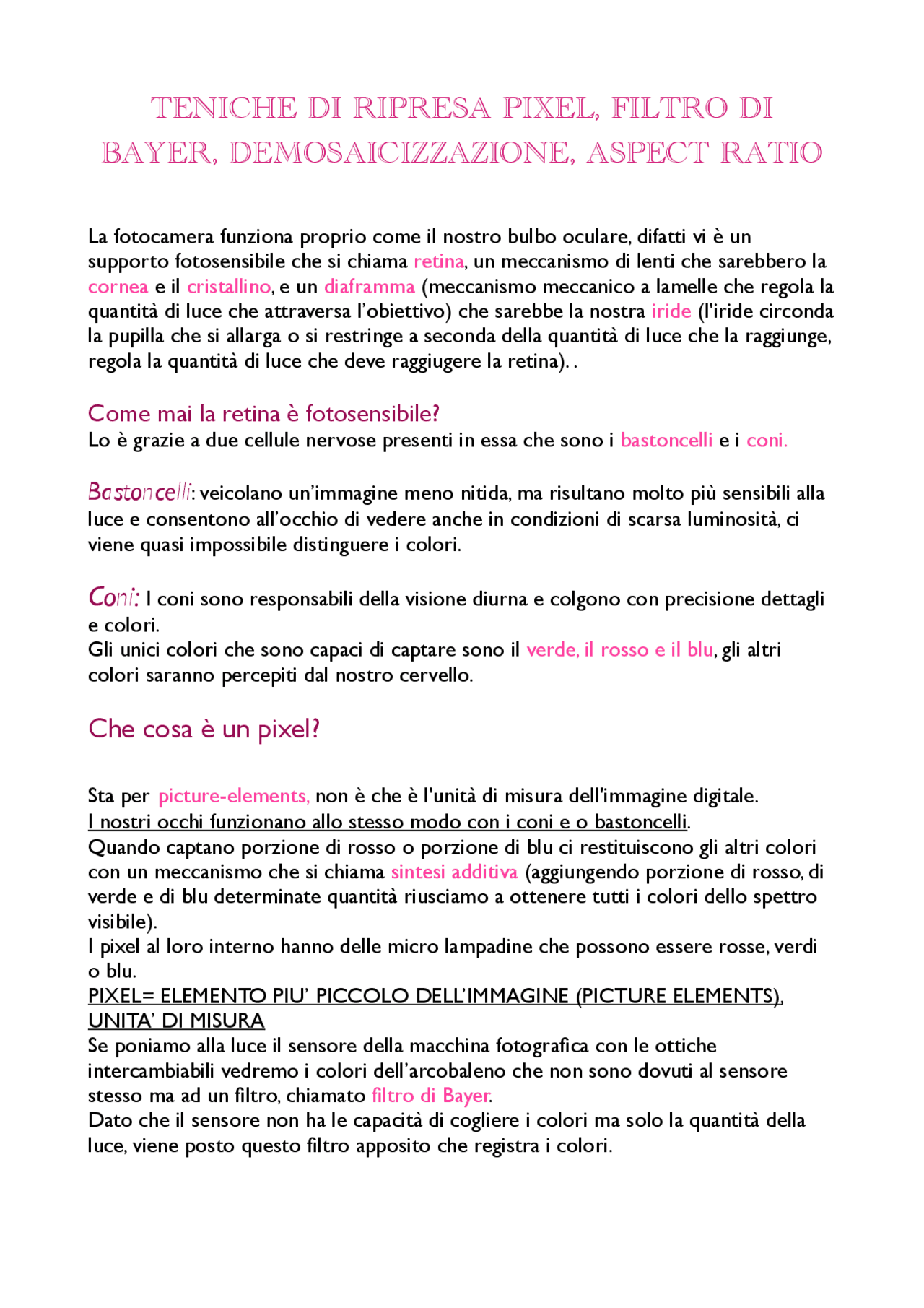 Riassunti e appunti di fotografia e tecniche di ripresa - Docsity