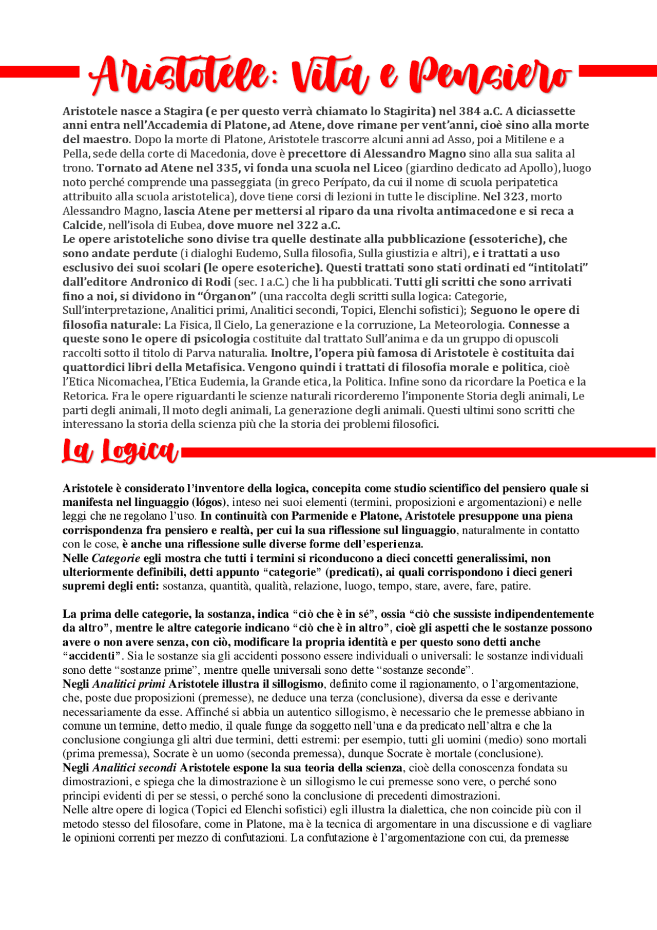 Appunti Completi Aristotele Filosofia Appunti Di Filosofia Docsity
